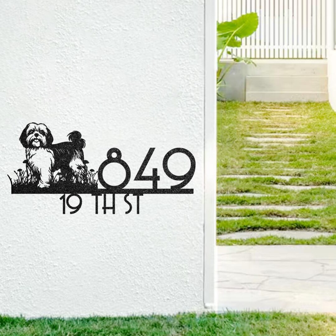 Custom Shih Tzu Address Sign: Personalized Metal Dog House Number - Etsy