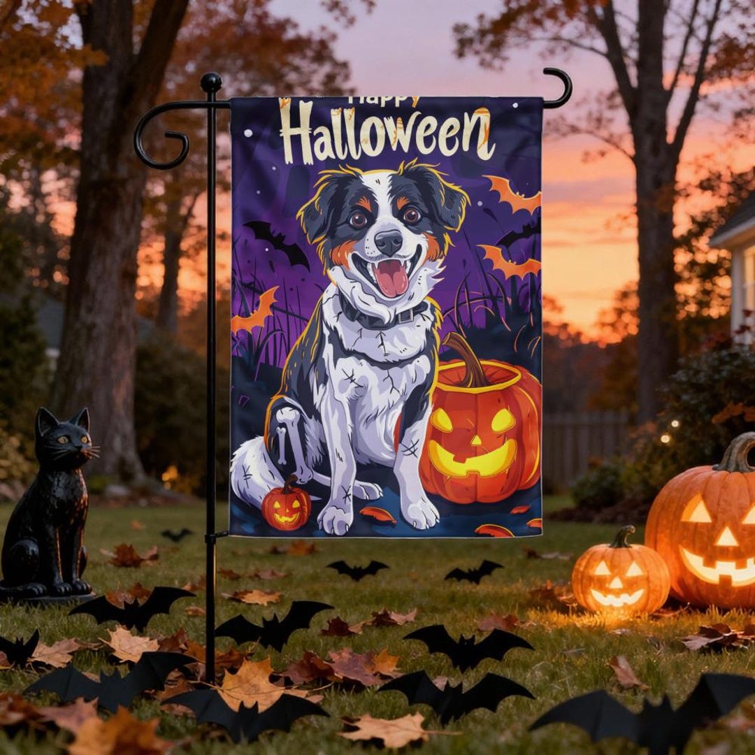 Australian Shepherd Halloween Garden Flag: Skeleton Dog Portrait - Etsy