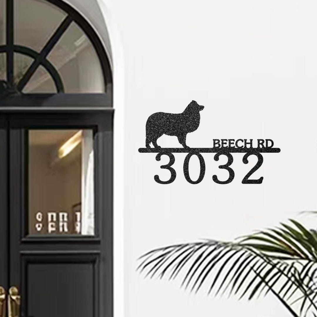 Personalized Metal House Number Sign: Shetland Sheepdog Silhouette ...