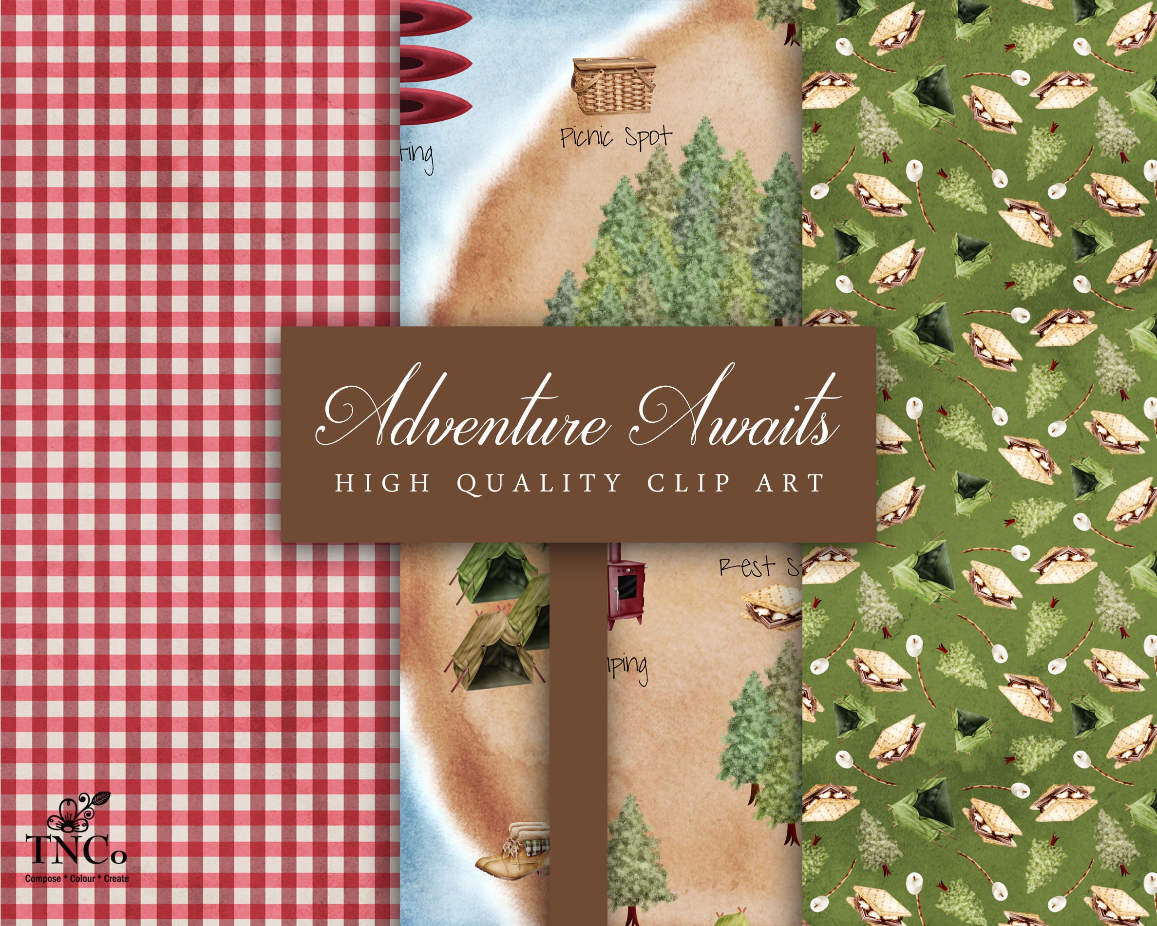 Camping Digital Papers Camping out Background Woodland | Etsy