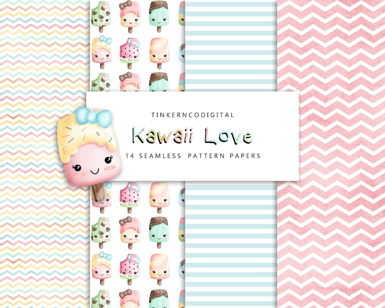 Kawaii Digital Paper - Digital Paper Pack - Watercolor Rainbow ...