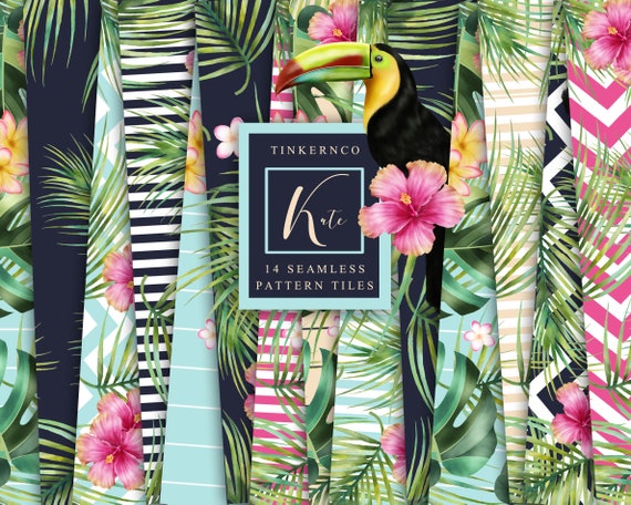 Tropical Print Digital Paper Stripe Paper Exotic Patterned - Etsy