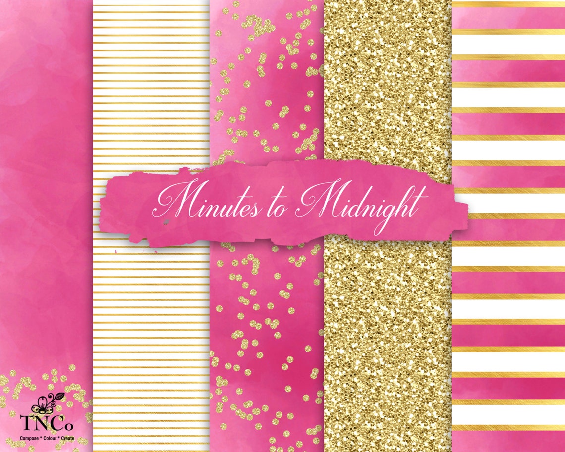 Pink Digital Paper Pink and Gold Scrapbook Paper Commercial | Etsy