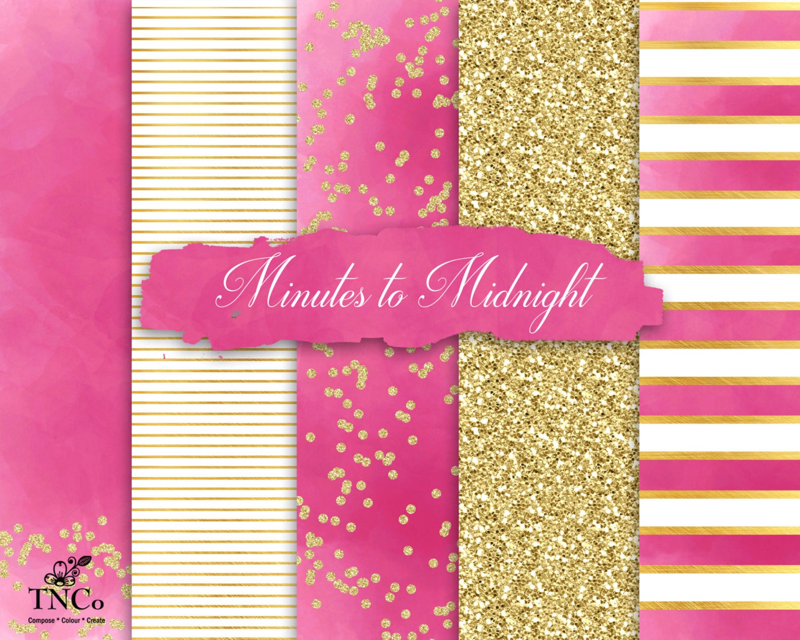 Pink Digital Paper Pink and Gold Scrapbook Paper Commercial - Etsy