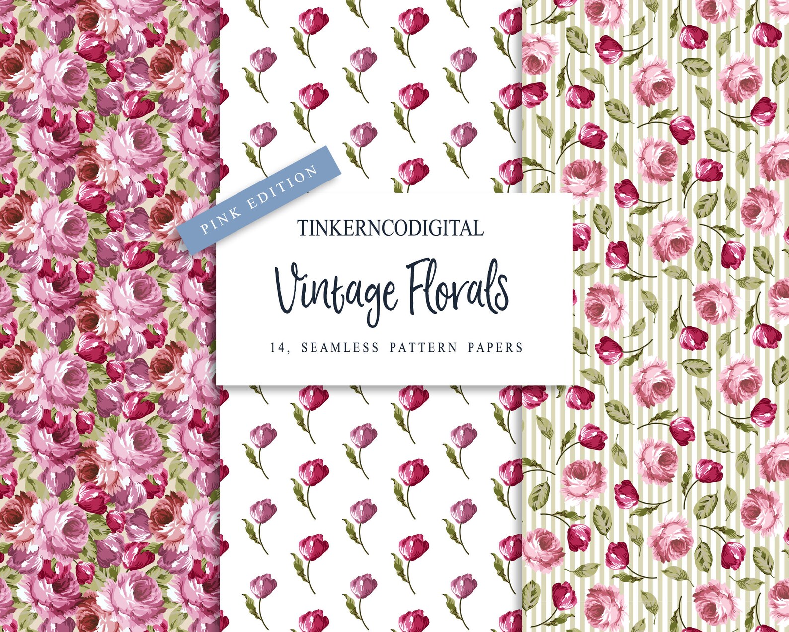 Pink Rose Seamless Digital Paper - Vintage Digital Scrapbook Background ...