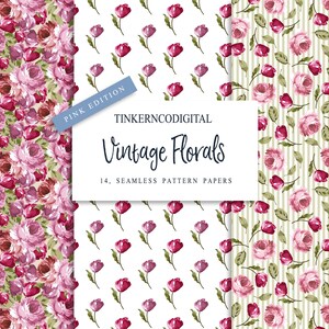 Pink Rose Seamless Digital Paper - Vintage Digital Scrapbook Background ...