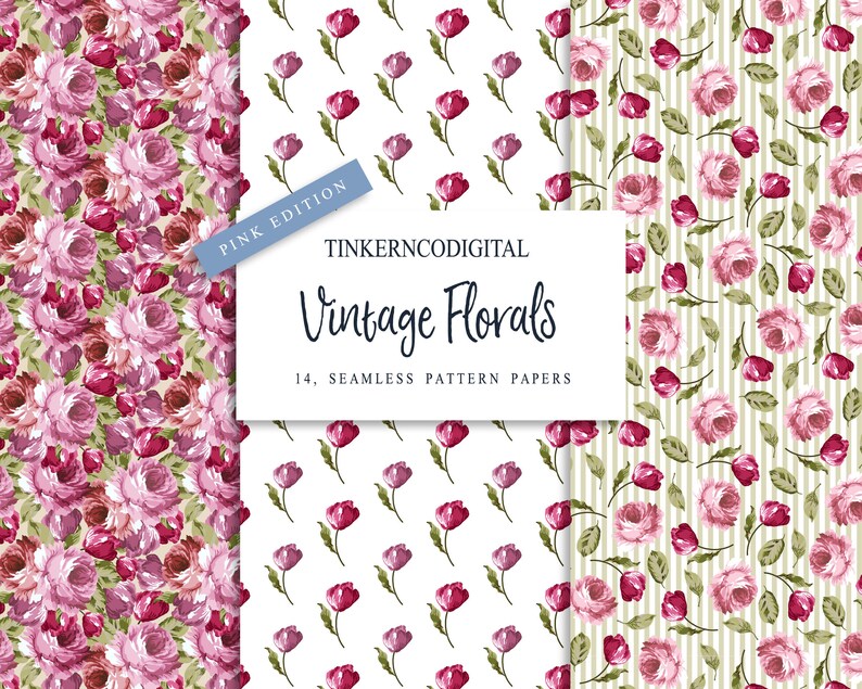 Pink Rose Seamless Digital Paper Vintage Digital Scrapbook - Etsy