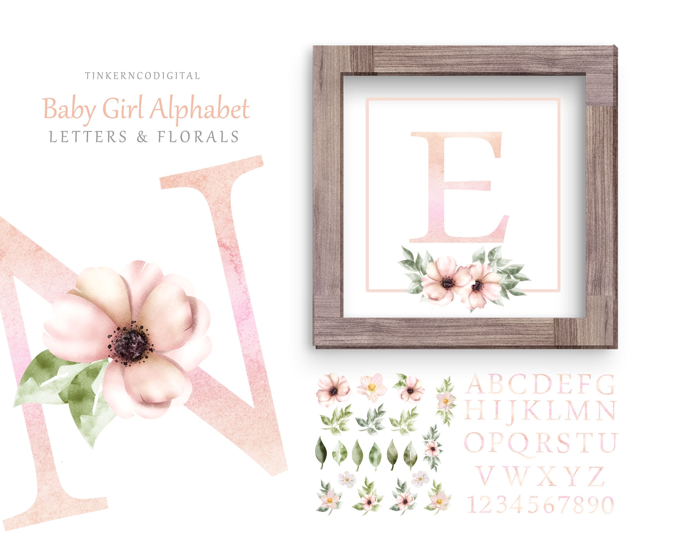 Watercolor Alphabet Set Pink Flower Clip Art Watercolour - Etsy UK