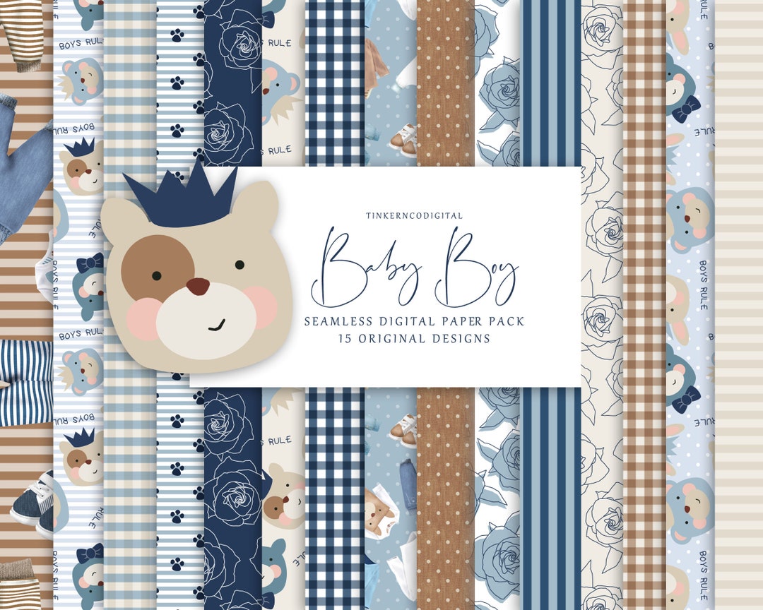 Boy Digital Paper - Bear Background Pattern - Printable Pattern - Plaid ...