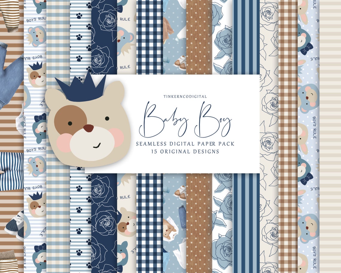 Boy Digital Paper Bear Background Pattern Printable - Etsy