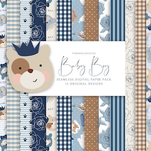 Boy Digital Paper - Bear Background Pattern - Printable Pattern - Plaid ...