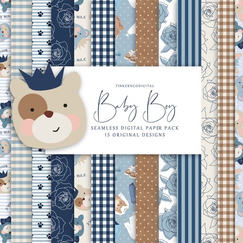 Boy Digital Paper Bear Background Pattern Printable | Etsy
