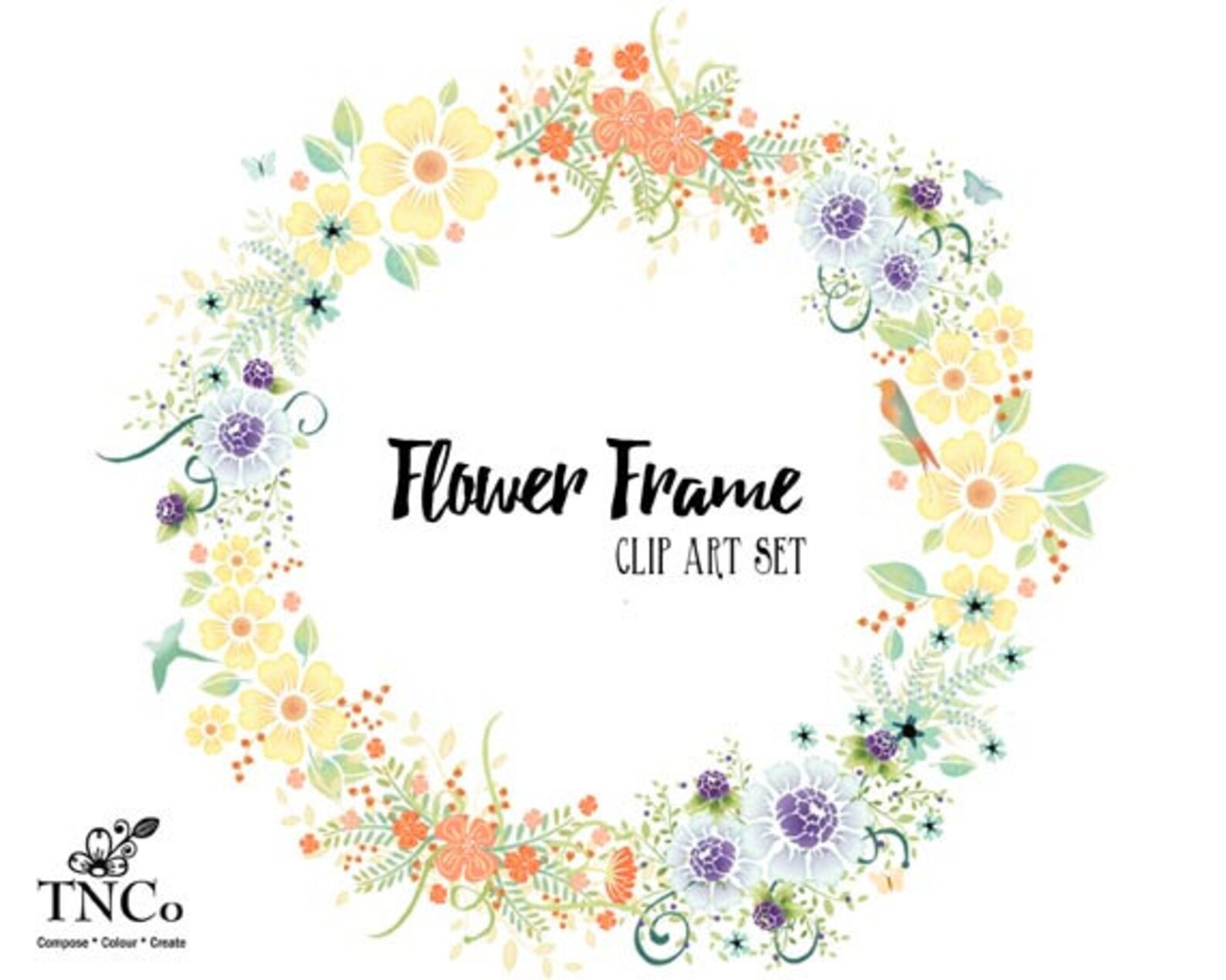 Flower Frame Clipart Floral Digital Frame Botanical Art - Etsy