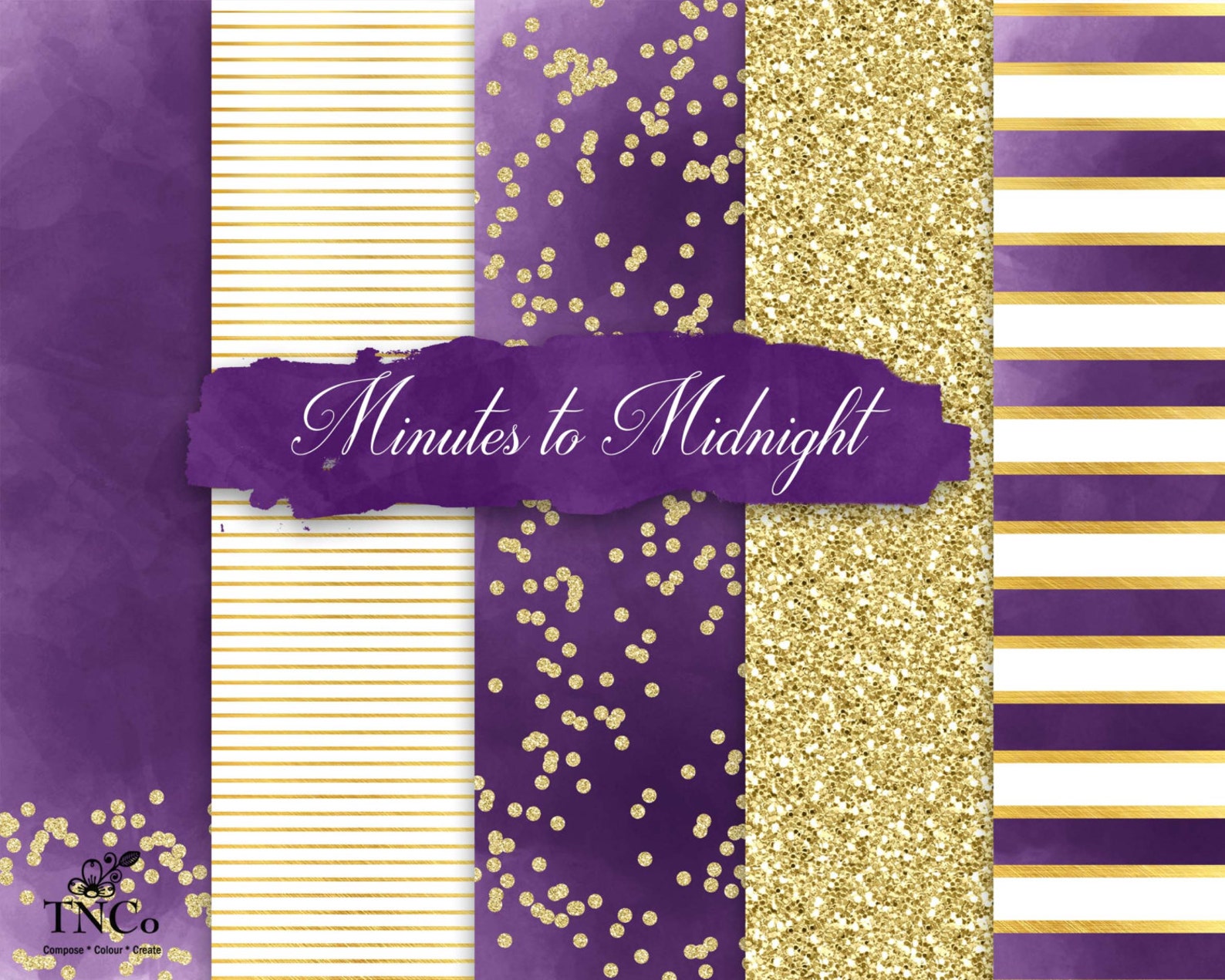 Purple Digital Paper Purple and Gold Scrapbook Paper | Etsy