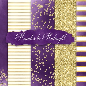 Purple Digital Paper, Purple and Gold Scrapbook Paper, Commercial Use ...