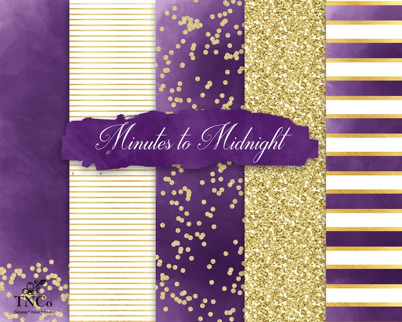 Purple Digital Paper Purple and Gold Scrapbook Paper - Etsy