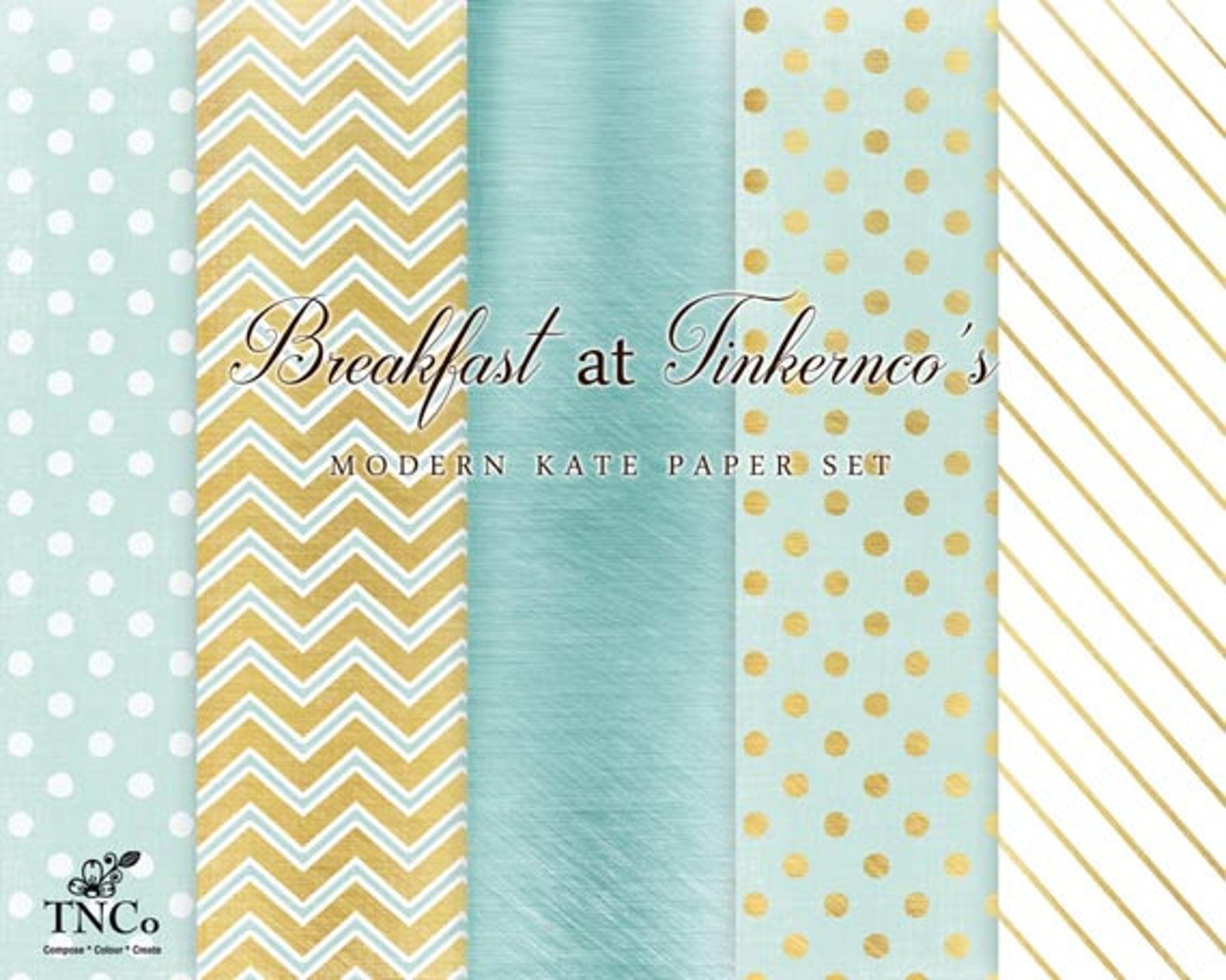 Mint and Gold Digital Papers Digital Scrapbook Papers | Etsy