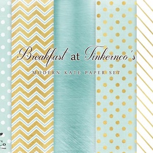 Mint and Gold - Digital Papers - Digital Scrapbook Papers - Floral ...