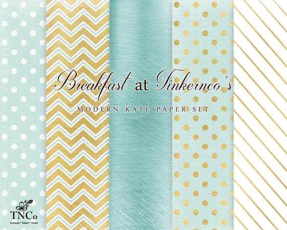 Mint and Gold Digital Papers Digital Scrapbook Papers | Etsy