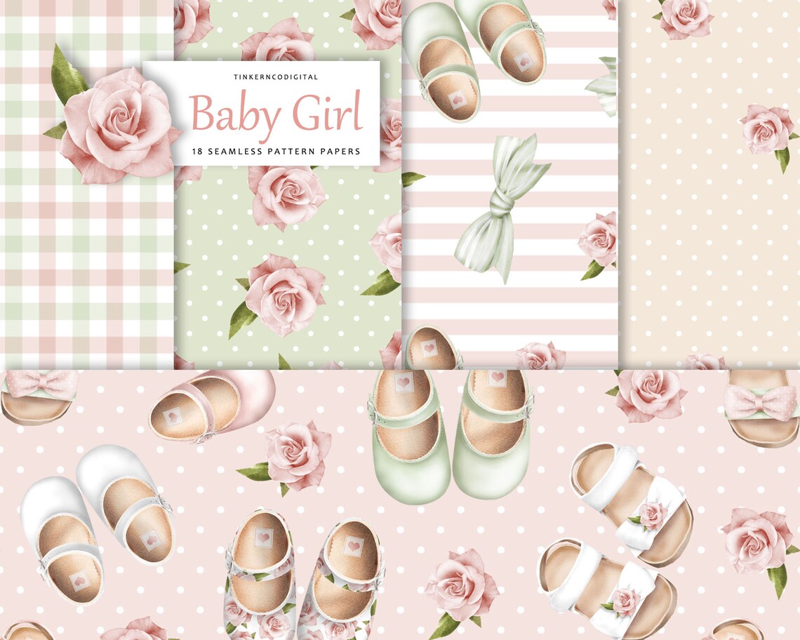 Rose pattern digital paper Gingham paper Digital Download | Etsy