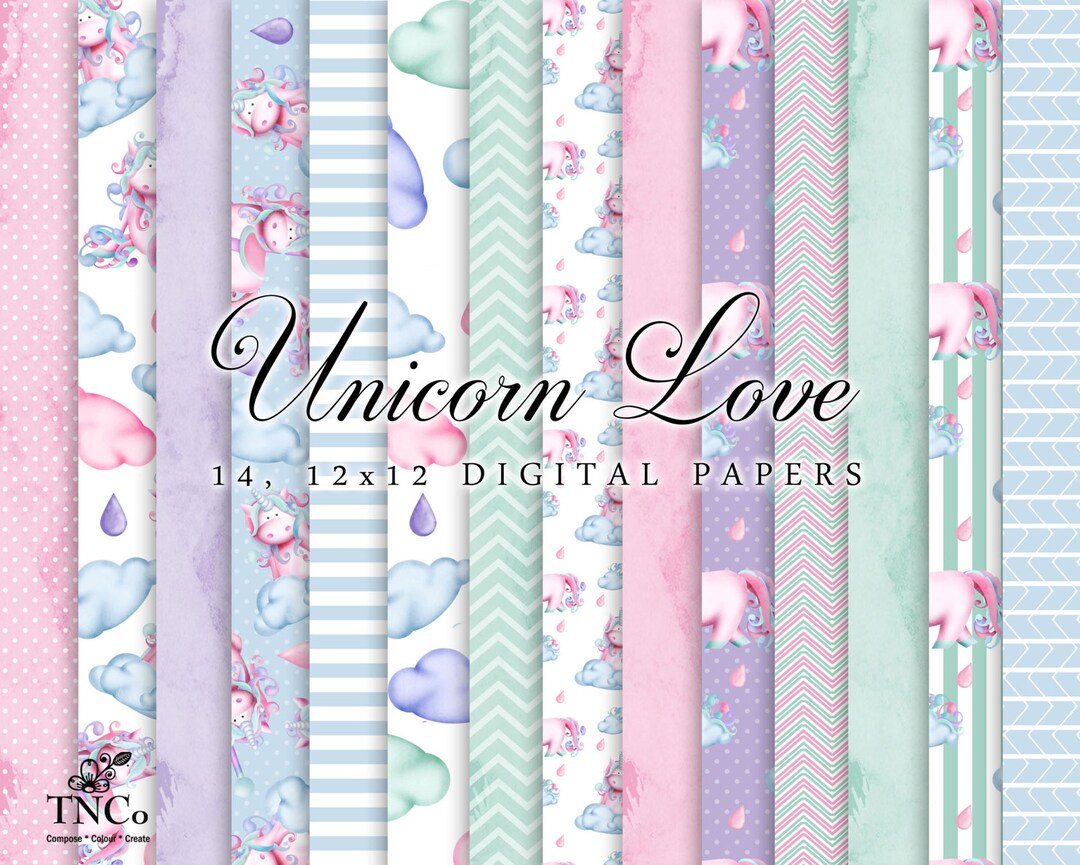 Unicorn Pattern Paper - Scrapbook Paper - Mint Watercolor Paper ...