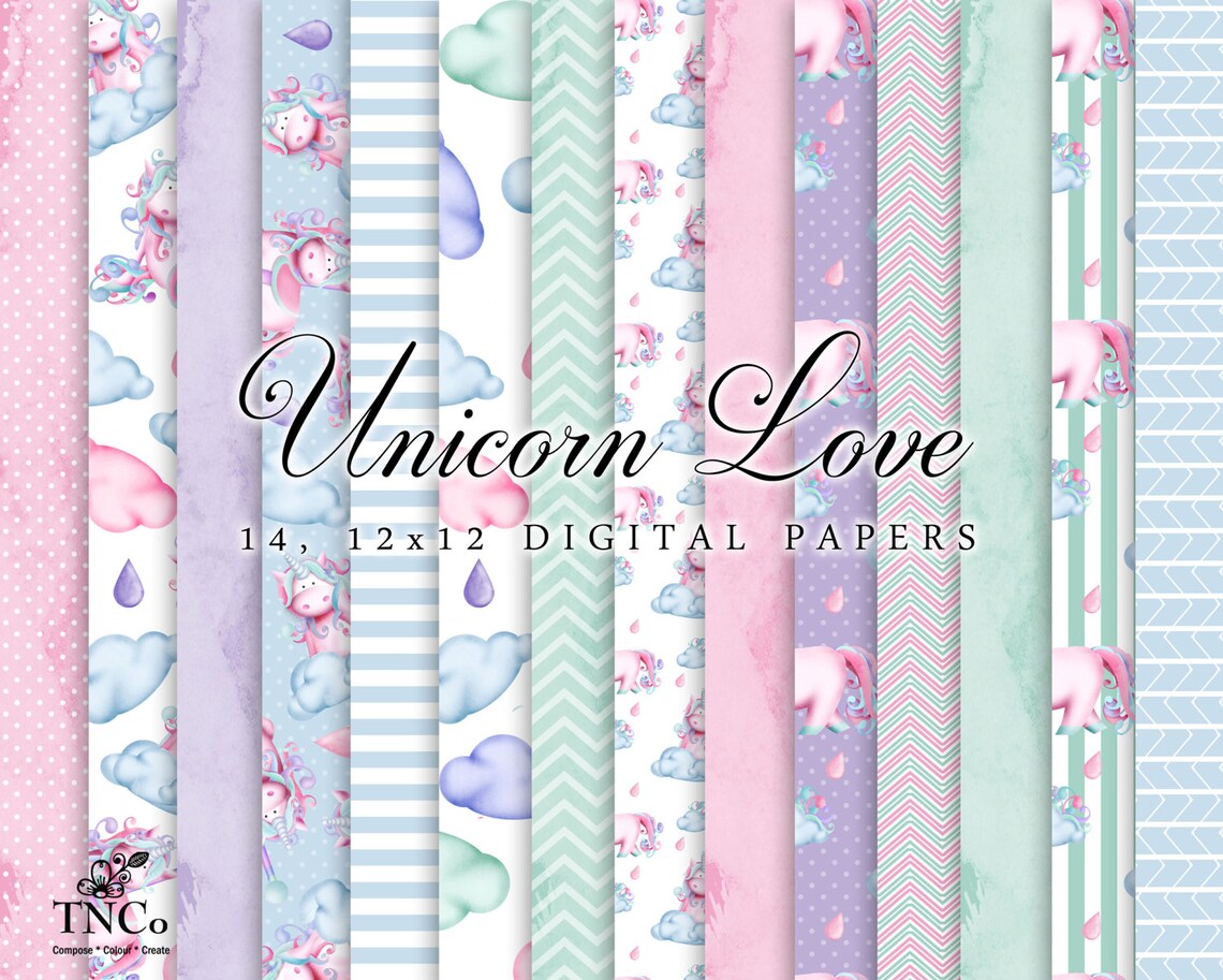 Unicorn Pattern Paper Scrapbook Paper Mint Watercolor - Etsy