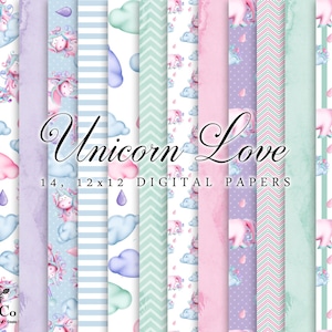 Unicorn Pattern Paper - Scrapbook Paper - Mint Watercolor Paper ...