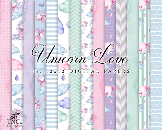 Unicorn Pattern Paper Scrapbook Paper Mint Watercolor | Etsy UK