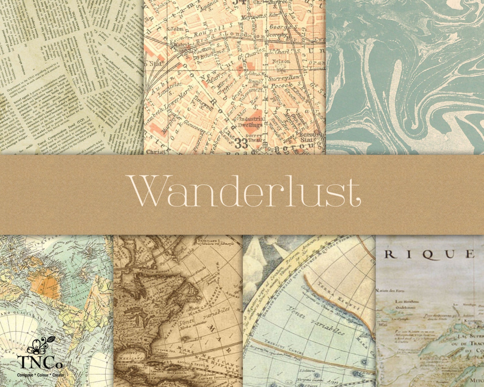 Vintage Map Papers - Scrapbook Papers - Digital Scrapbook Paper ...
