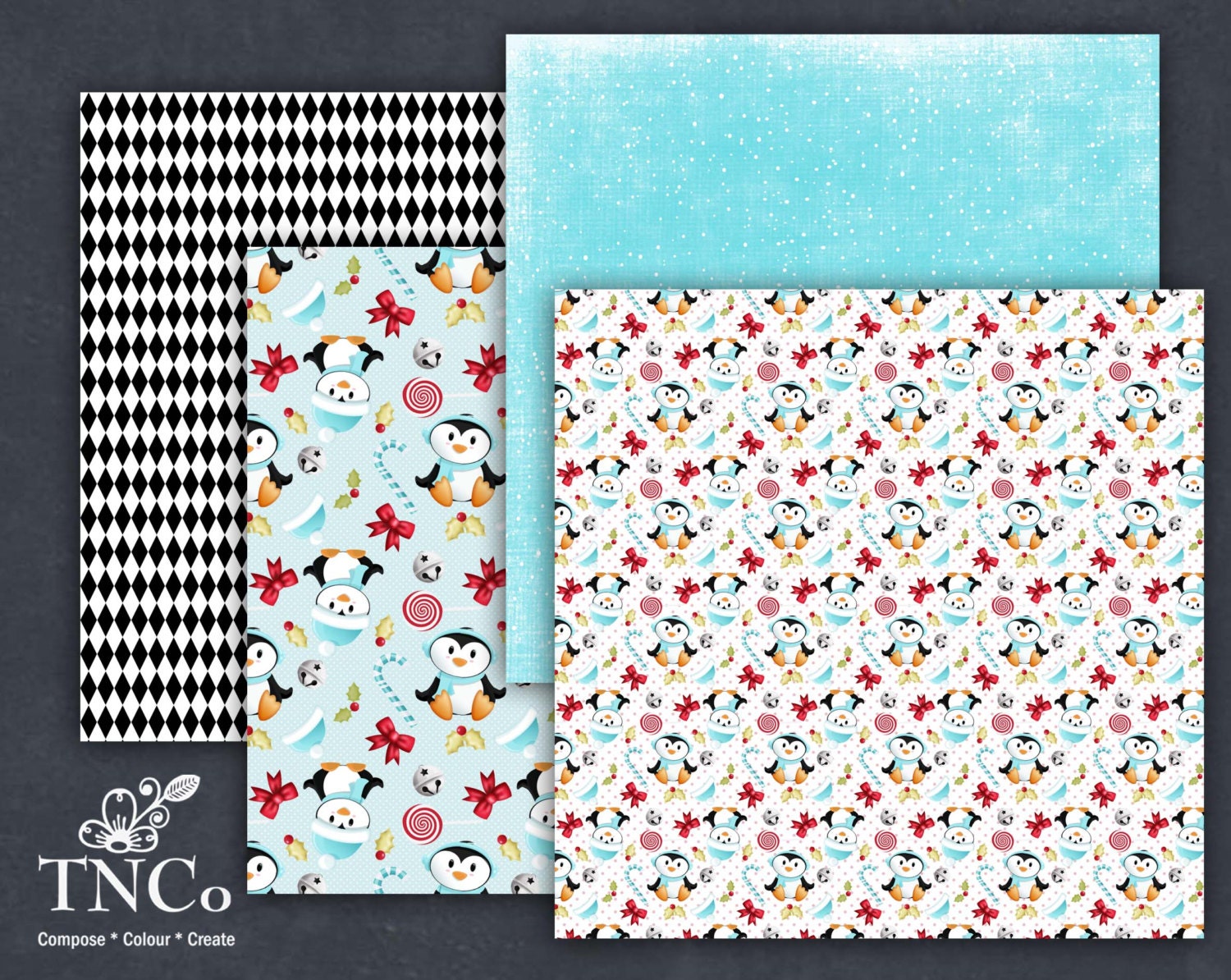 Penguin Christmas Clipart and Paper Set Children | Etsy