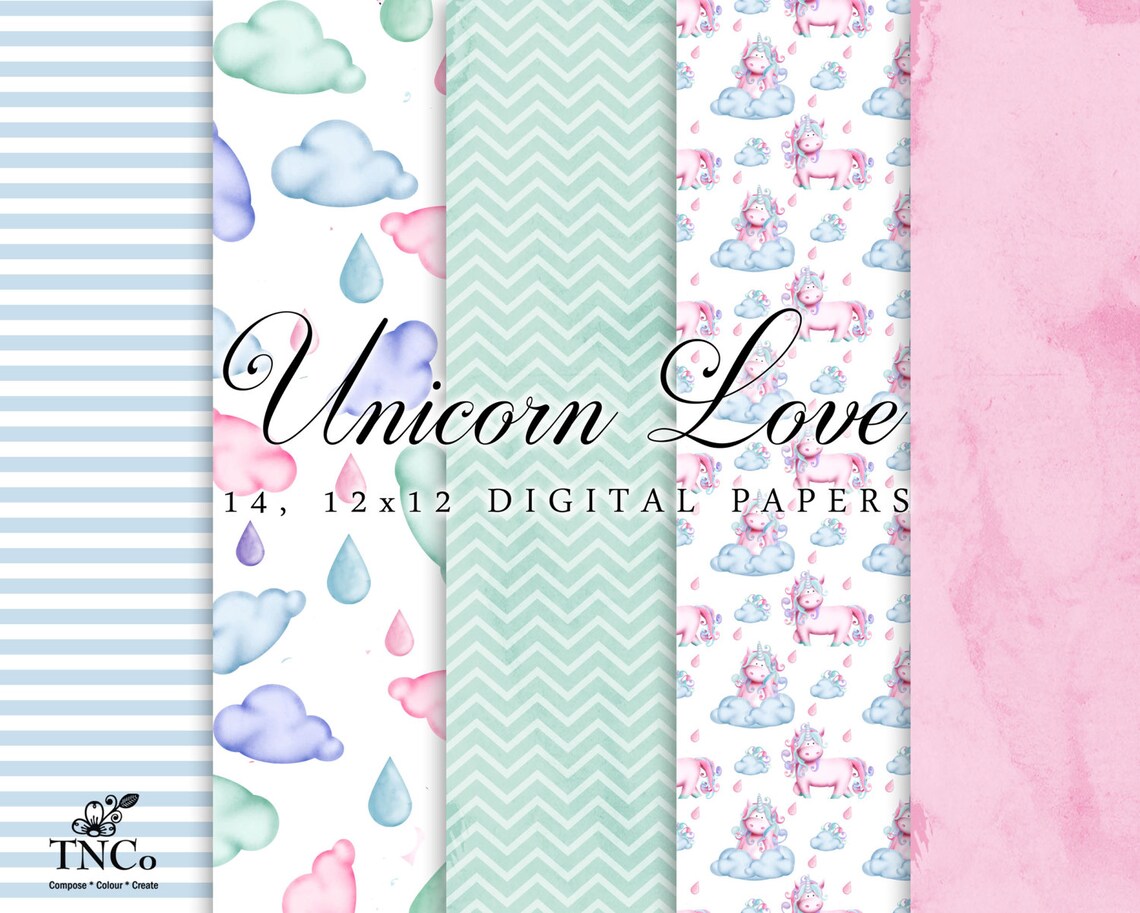 Unicorn Pattern Paper Scrapbook Paper Mint Watercolor | Etsy