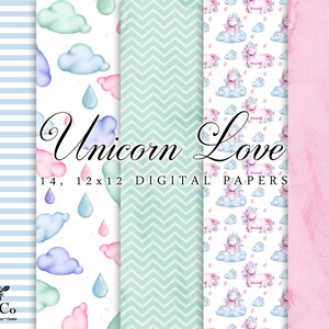 Unicorn Pattern Paper - Scrapbook Paper - Mint Watercolor Paper ...