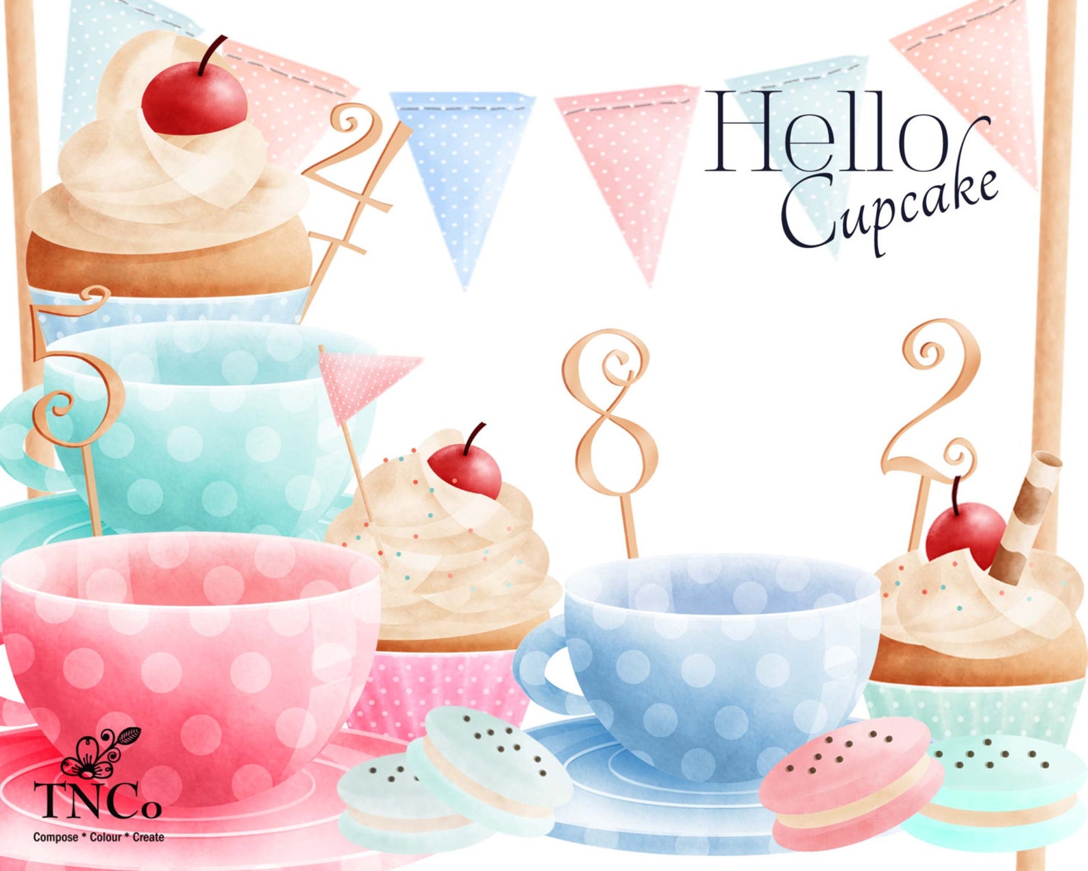 Watercolor Clip Art Teacup Clip Art Watercolour Cupcakes - Etsy