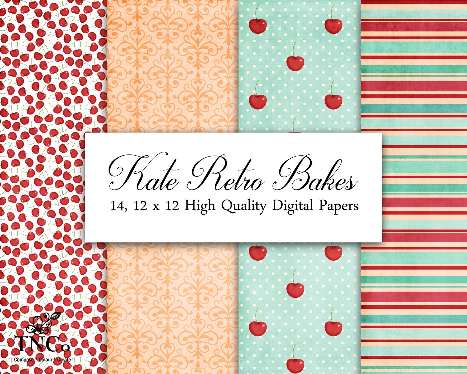 Cherry Digital Paper Retro Digital Paper Chevron Digital - Etsy