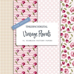 Pink Rose Seamless Digital Paper - Vintage Digital Scrapbook Background ...