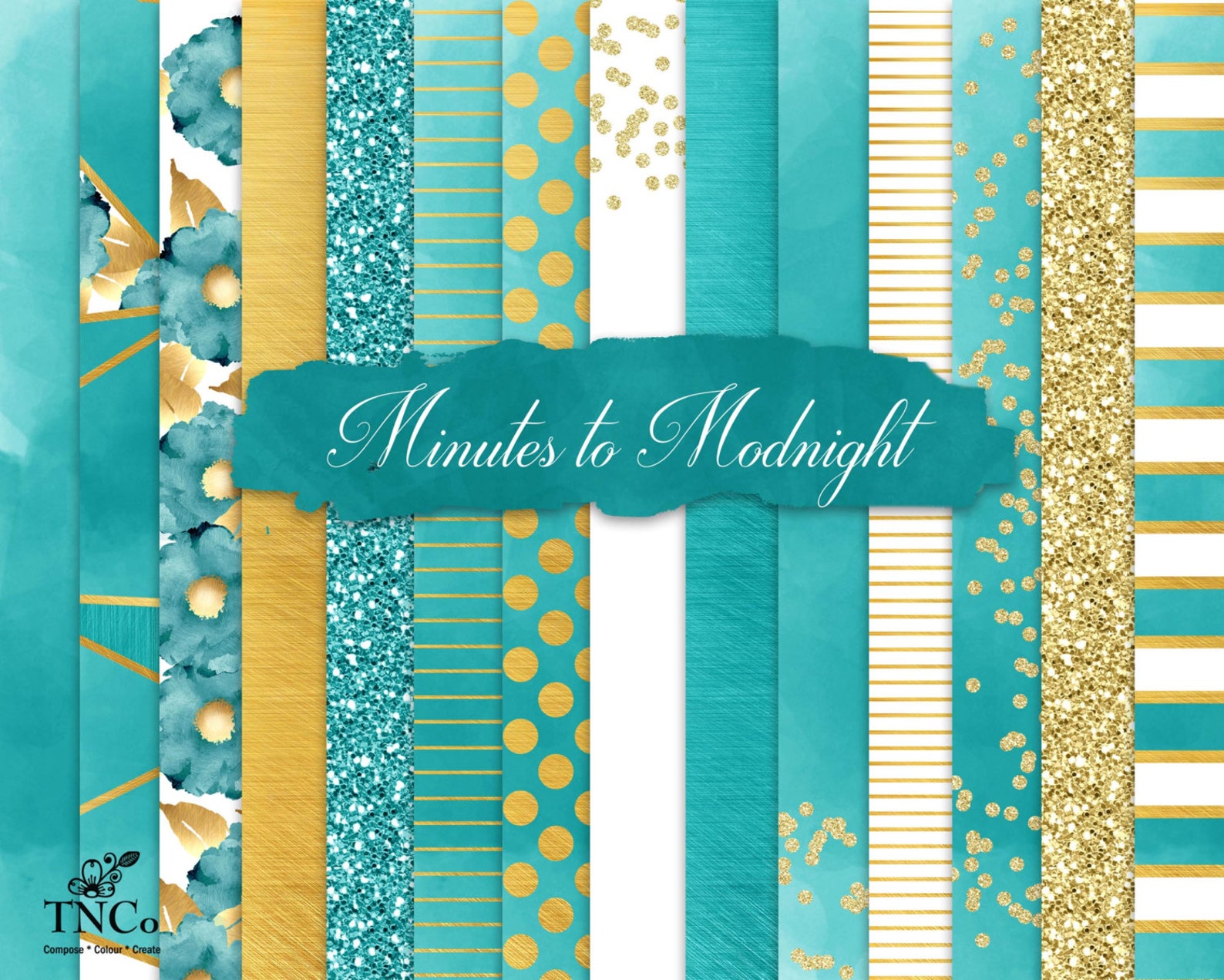 Digital Paper Teal and Gold Scrapbook Paper Watercolor - Etsy
