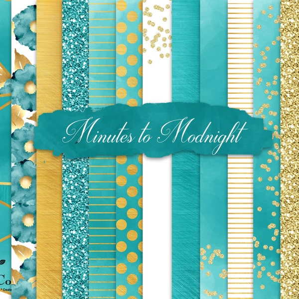 Teal and Gold Scrapbook Paper - Etsy