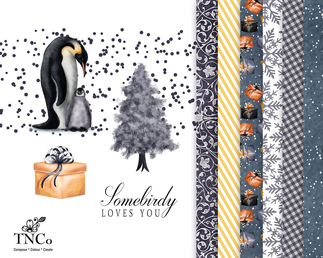 Penguin Digital Scrapbooking Kit - Snowflake Digital Paper - Christmas ...