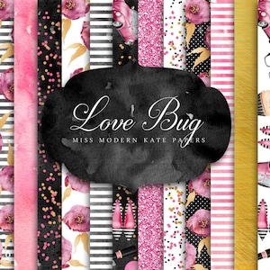 Love Digital Paper - Pink Floral Paper - Watercolor Flowers - Valentine ...