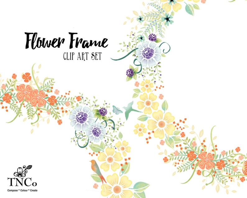 Flower Frame Clipart Floral Digital Frame Botanical Art - Etsy