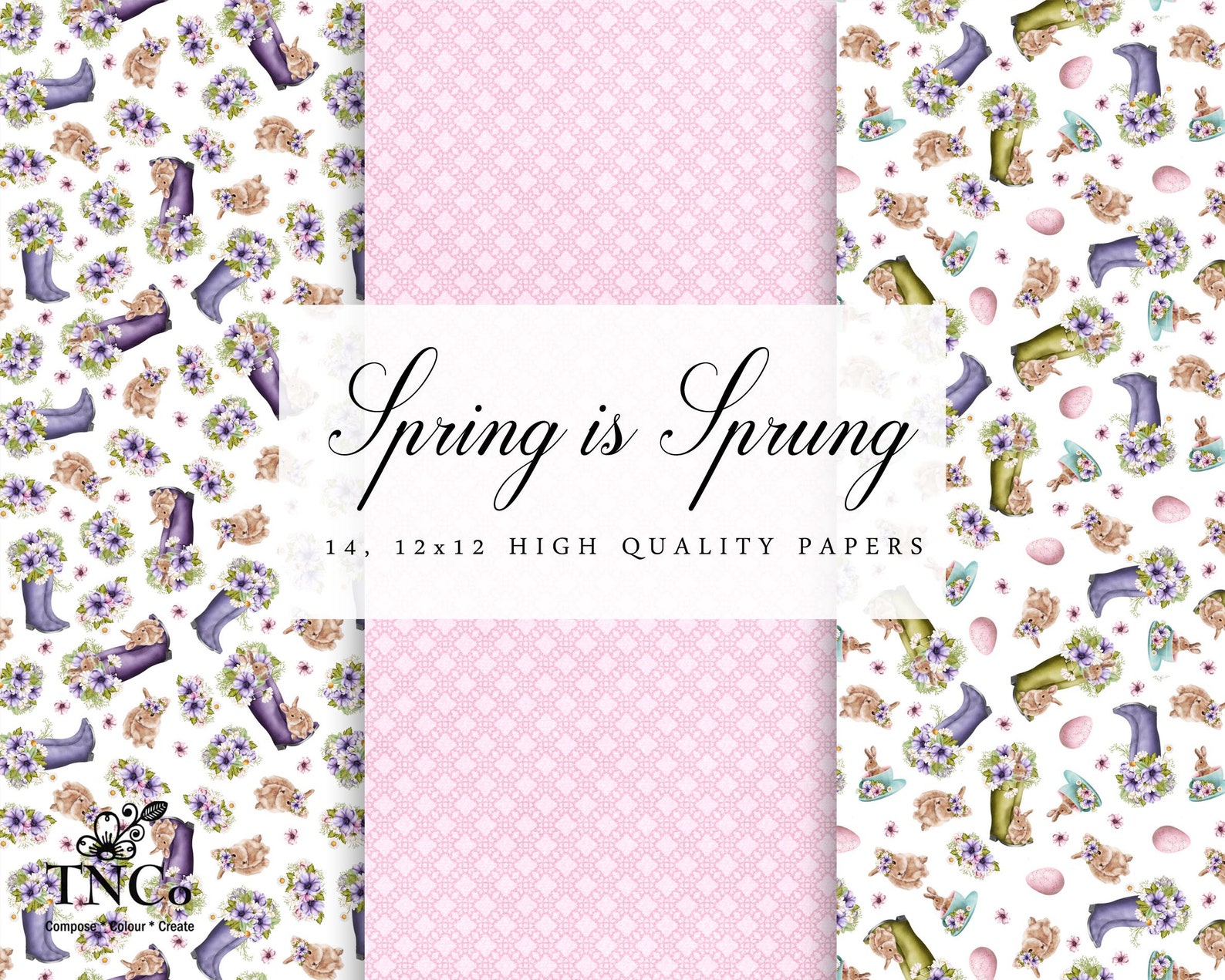 Spring Patterned Digital Papers Plaid Digital Papers Rabbit Digital ...