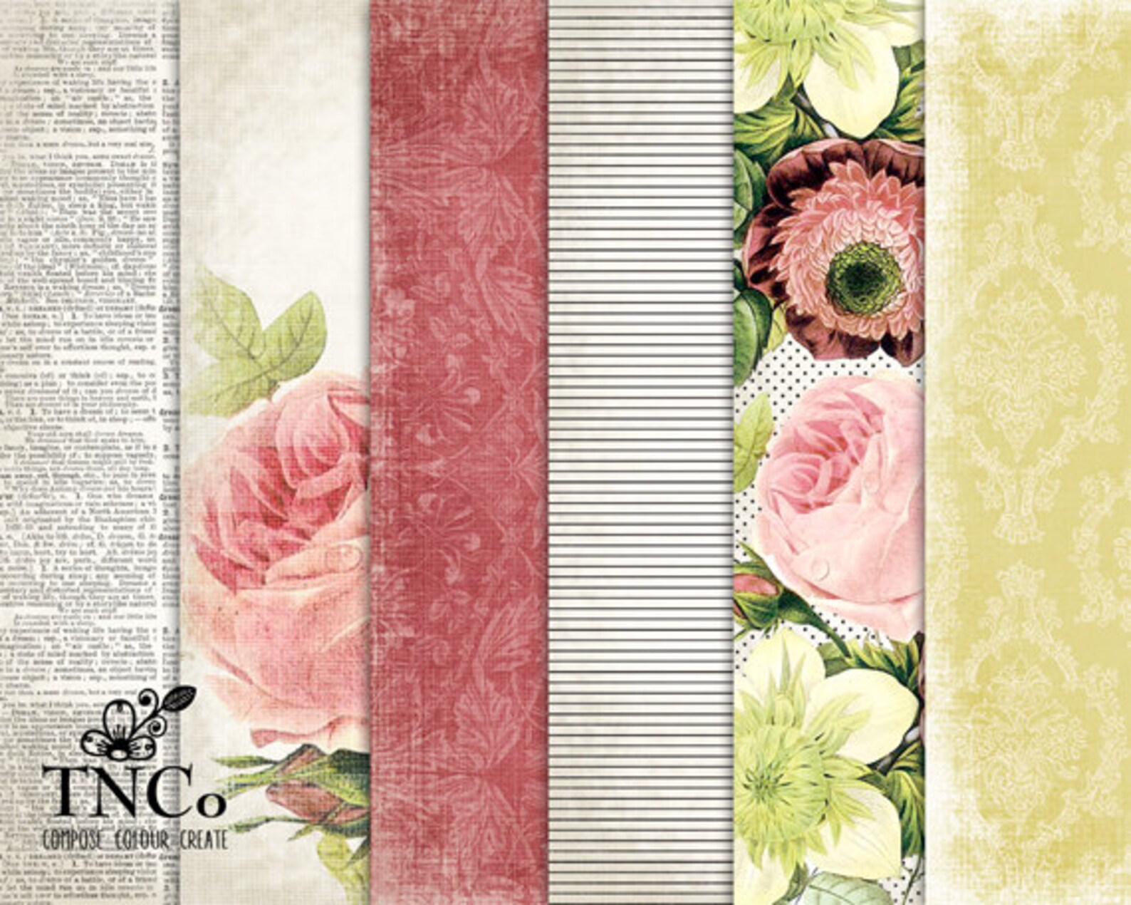 Floral Patterned Digital Paper Pack Roses Printable - Etsy