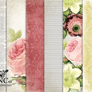 Floral Patterned Digital Paper Pack, Roses Printable Scrapbooking Paper ...
