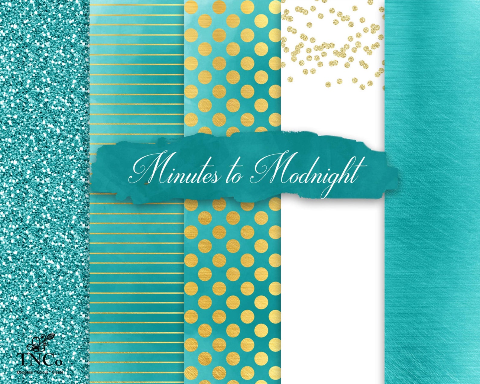 Digital Paper Teal and Gold Scrapbook Paper Watercolor - Etsy