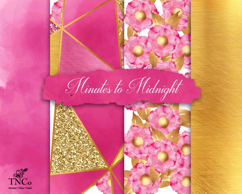 Pink Digital Paper Pink and Gold Scrapbook Paper Commercial | Etsy