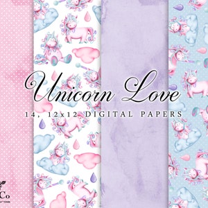 Unicorn Pattern Paper - Scrapbook Paper - Mint Watercolor Paper ...