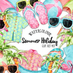 Beach Clipart Watercolor Beach Clip Art Vacation Clipart Flip Flop Clip ...
