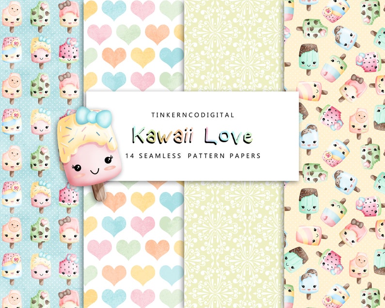 Kawaii Digital Paper - Digital Paper Pack - Watercolor Rainbow ...