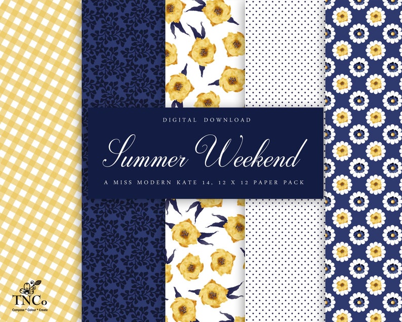 Summer Digital Paper - Yellow Digital Paper - Floral Digital Paper ...
