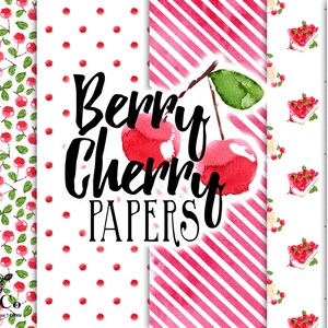 Cherry Pattern Paper - Watercolour Cherry - 12 X 12 Digital Paper - Red ...